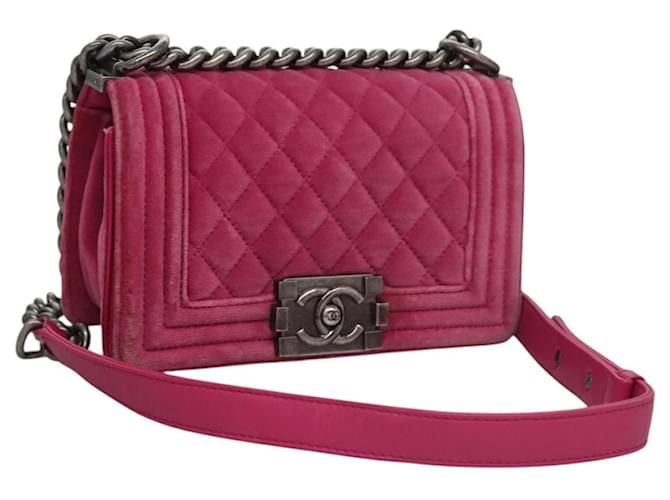 CHANEL Chain Boy Chanel Matelasse Shoulder Bag Velor Pink CC Auth BA245 ...