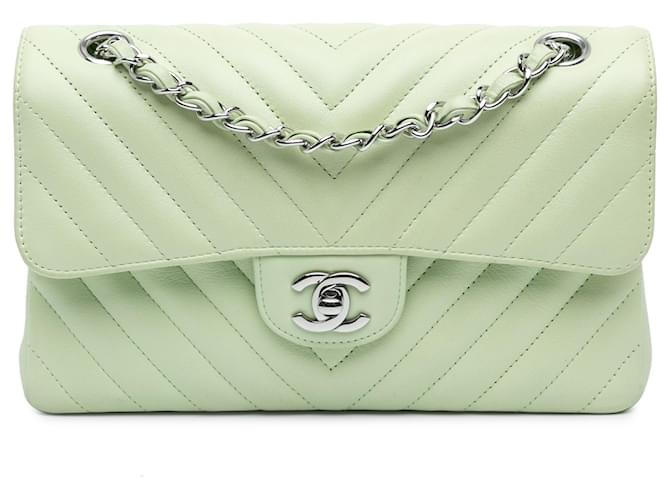 Chanel Green Small Classic Chevron Lambskin Double Flap Light green ...