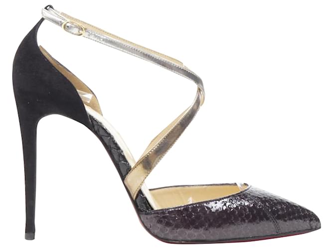 Christian Louboutin metallic cross strap pump Black Leather ref.2063244 - Joli Closet