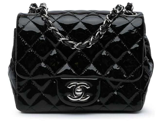 Chanel Black Mini Square Classic Patent Single Flap Leather Patent ...