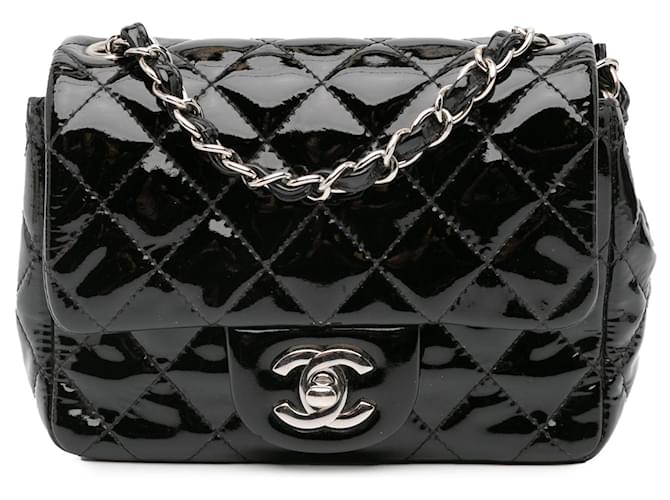 Chanel Black Mini Square Classic Patent Single Flap Leather Patent ...