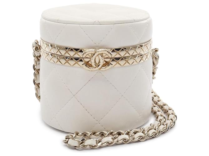 Chanel White Mini Matelasse Lambskin Round Vanity Case Leather ref ...