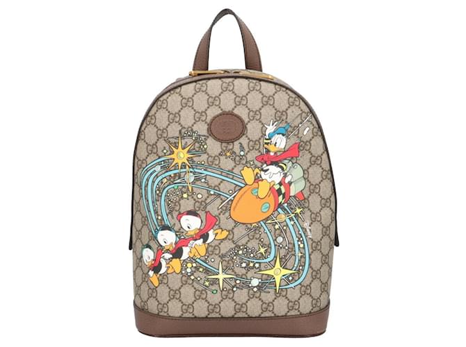 Gucci Disney Collaboration Donald Duck Backpack Brown Beige Cloth ref ...