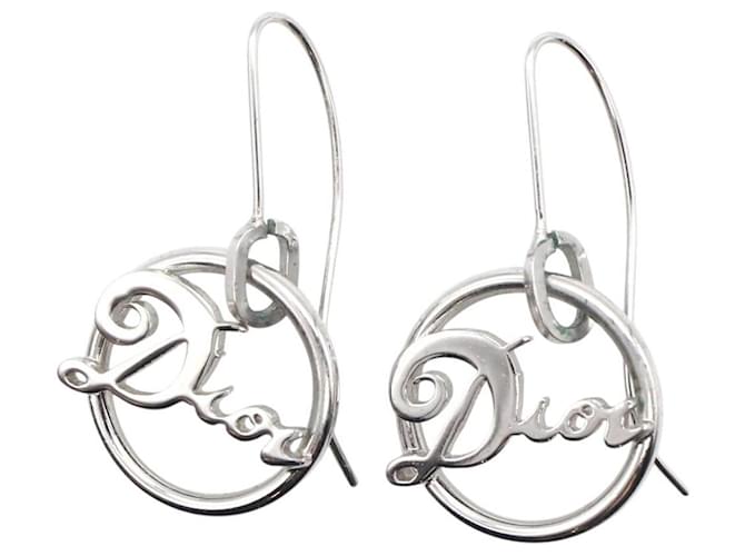 Christian Dior Silver Cursive Circle Logo Earrings Silvery ref.2071829 ...