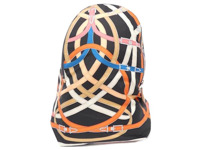 Hermès Hermes CAVALCADOUR Air Silk Backpack Black Red Blue Leather ref ...