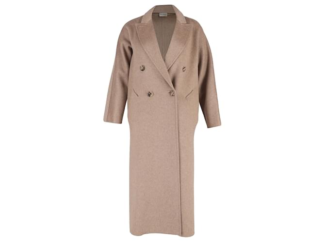 Max Mara Selina Double-Breasted Coat in Beige Cashmere Brown Red Wool ...