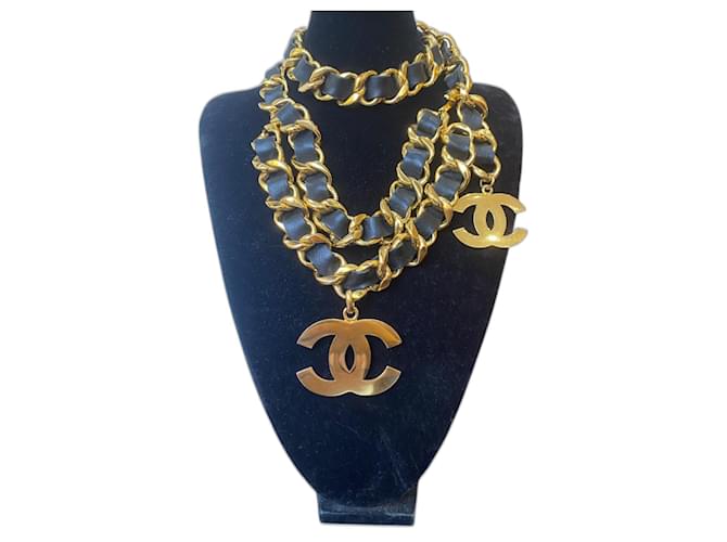 Iconic Vintage Chanel 93P Jumbo Gold Chain CC Logo Black Leather Belt ...