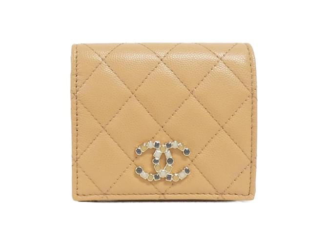 Chanel AP3603 Bi-Fold Wallet Beige Leather ref.2080634 - Joli Closet