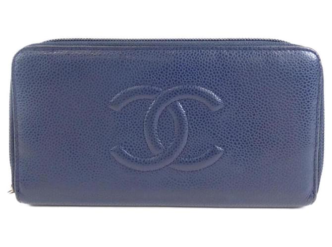 Chanel Timeless CC Line 48657 Long Wallet Navy blue Leather ref.2081286 ...