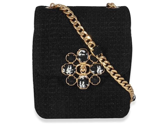 Timeless Chanel Black Wool Tweed Camellia Flower Mini Flap Bag ref ...