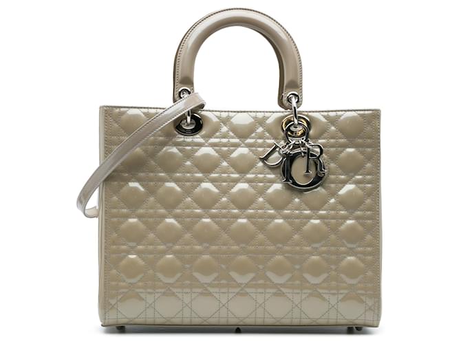 Dior Brown Large Patent Cannage Lady Dior Beige Leather Patent leather ...