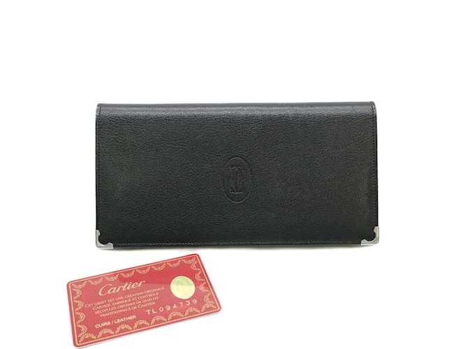 Cartier Must Line Long Wallet Black Dark red Leather ref.2088709 - Joli ...
