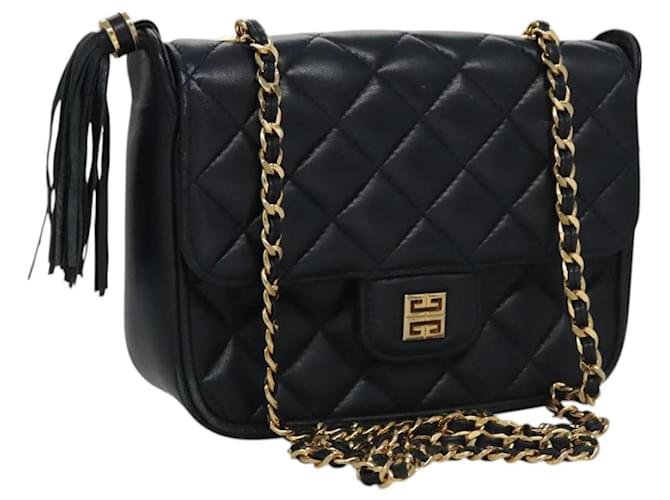 GIVENCHY Chain Shoulder Bag Leather Navy Gold Auth BD271 Golden Navy ...