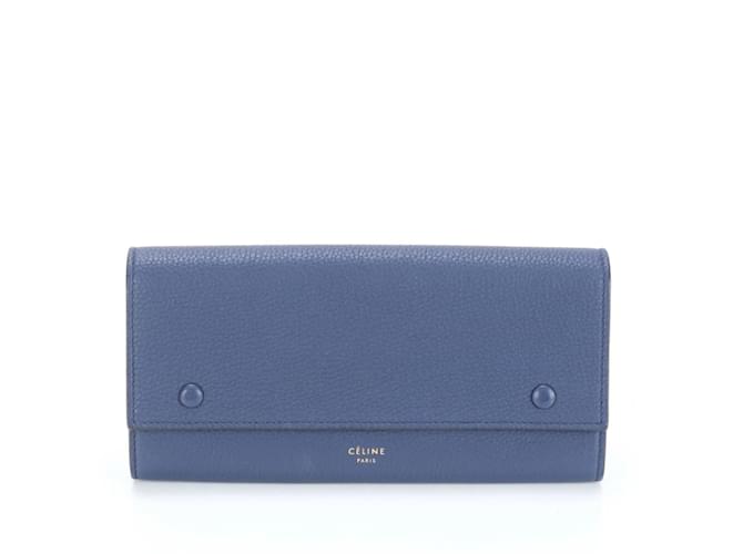 Céline Celine Large Flap Multi-Faction Leather Long Wallet Navy blue ...