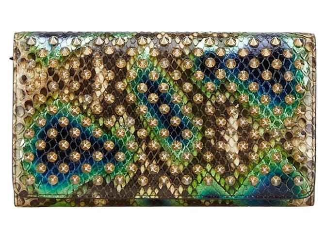 Christian Louboutin Rockstud Spike Python Long Wallet Multiple colors Green Leather ref.2094329 ...