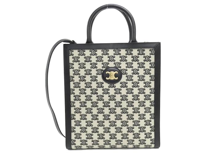 Céline Celine Small Vertical Cabas Handbag Black Leather Cloth ref ...