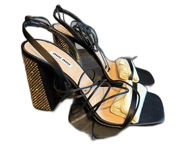 Miu Miu Heel sandals Black Satin ref.2103317 - Joli Closet