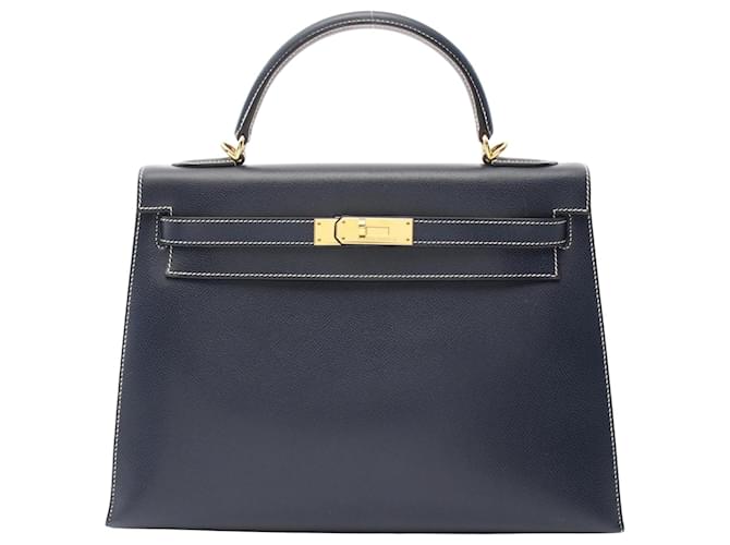 Hermès Kelly 32 Navy blue Leather ref.2105765 - Joli Closet