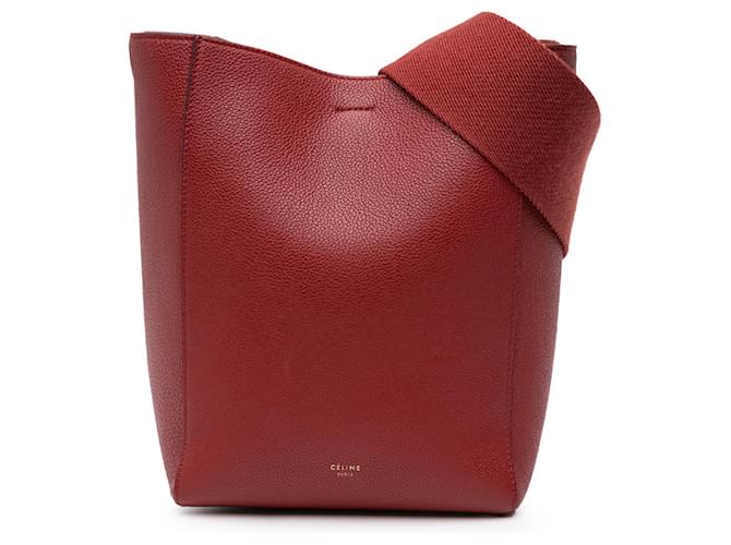 Céline Celine Red Small Leather Seau Sangle Bucket Bag Pony-style ...