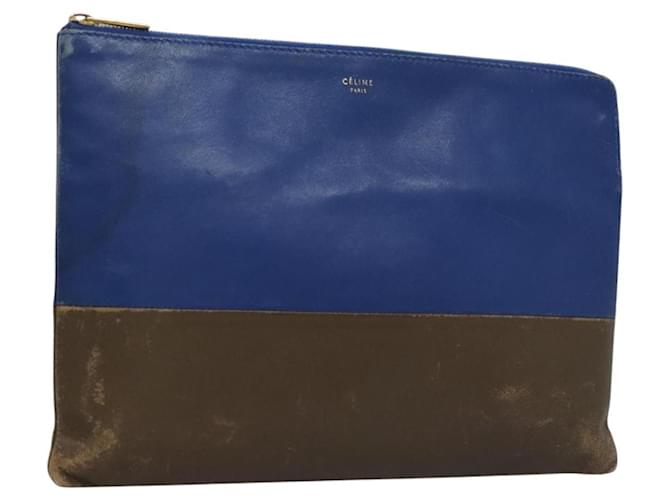 Céline CELINE Pouch Leather Blue Gold Auth ti2920 Golden ref.2108953 ...