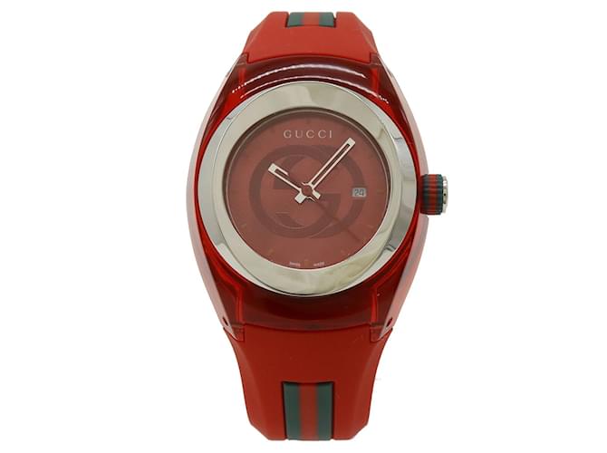 GUCCI Gucci Sync Red Dial Stainless Steel Rubber Women's Quartz Watch ...