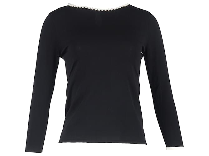 Carolina Herrera Pearl Detail Long Sleeve Top in Black Cotton ref ...