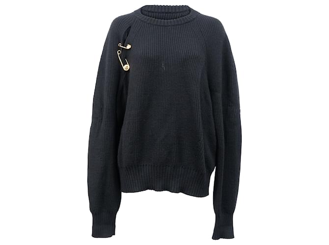 Versace Oversized Safety Pin Sweater in Black Wool ref.2138375 - Joli ...