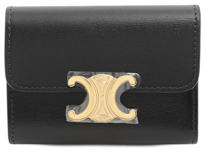 Céline Celine Compact Tri-Fold Wallet Black Leather ref.2143251 - Joli ...