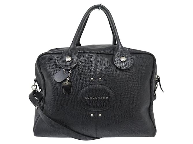 LONGCHAMP QUADRI 1206786001 BLACK GRAINED LEATHER SHOULDER BAG ref ...