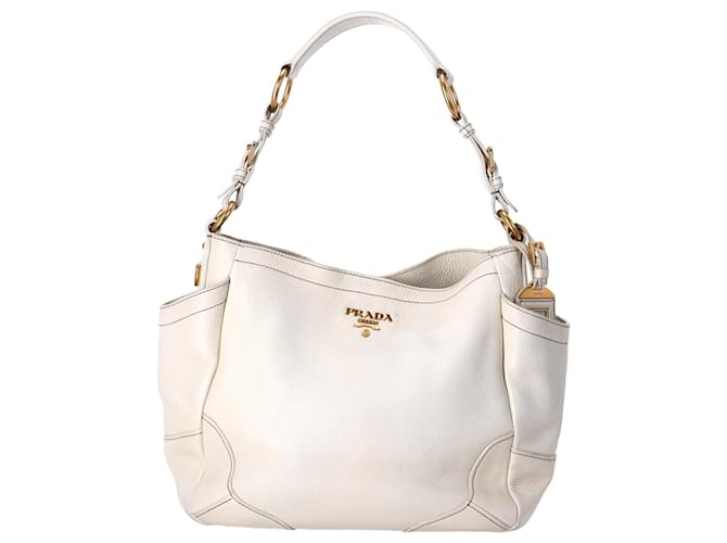 Prada Vitello Daino Side Pocket Hobo Bag in White Leather Cream ref ...