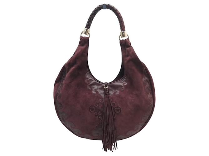 VINTAGE YVES SAINT LAURENT RIVE GAUCHE 136702 WESTERN REZA BAG Dark red Leather ref.2159397 ...