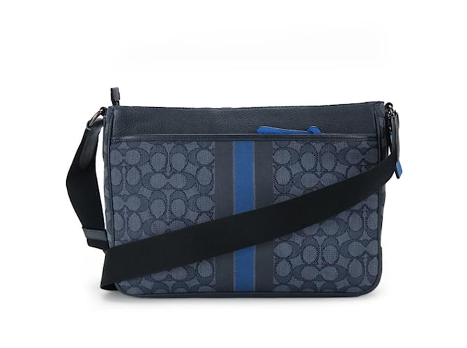 Coach Thompson C5291 Messenger Bag Blue Navy blue Leather Cloth ref ...