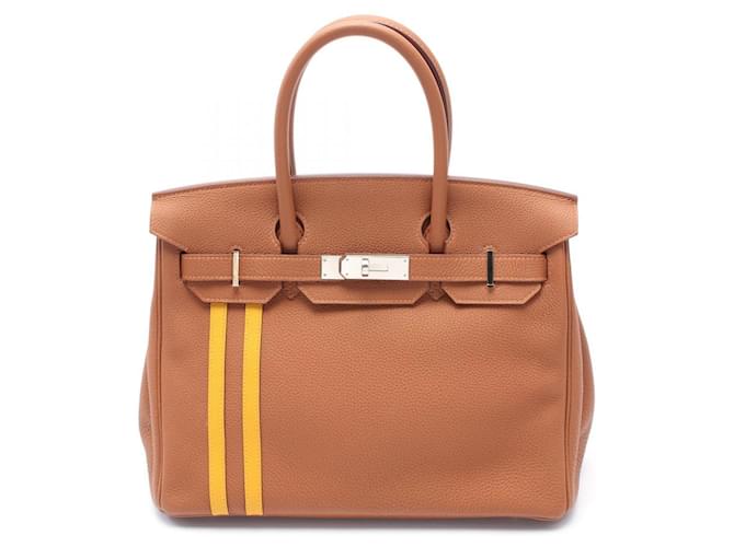 Hermès Hermes Birkin 30 Officer Handbag Brown Golden Yellow Leather ref ...
