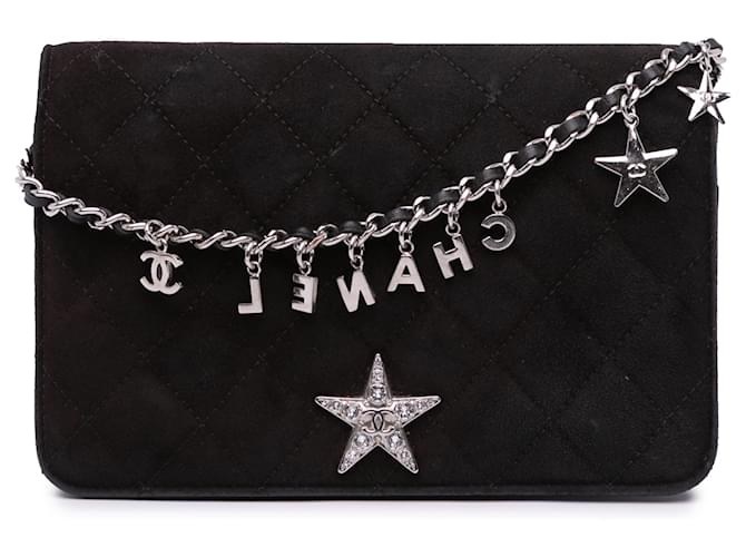 Chanel Black Quilted Suede Cocostellar Wallet on Chain Leather ref ...