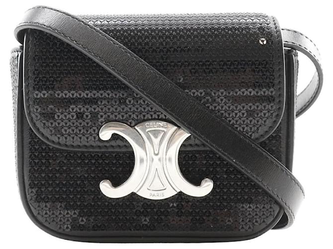 Céline Celine Mini Triomphe Leather Sequin 2way Shoulder Bag Black ref ...