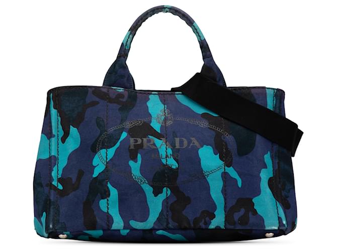 Prada Blue Canvas Camouflage Canapa Logo Satchel Dark blue Cloth Cloth ...