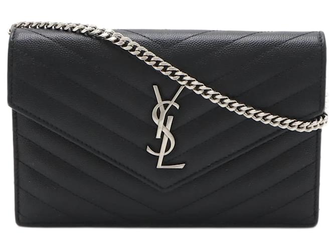 Yves Saint Laurent Monogram Envelope Shoulder Bag Black Leather ref ...