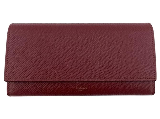 Céline Celine Bordeaux Leather Long Wallet Dark red ref.2197613 - Joli ...