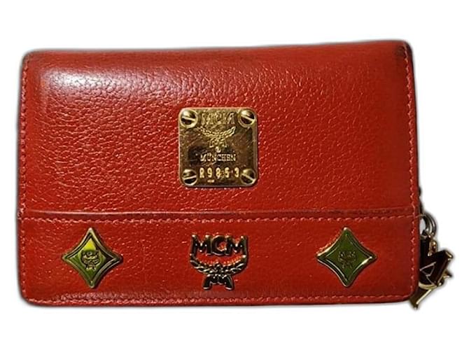 MCM Mini Card Holder/Wallet Red Leather ref.2200033 - Joli Closet
