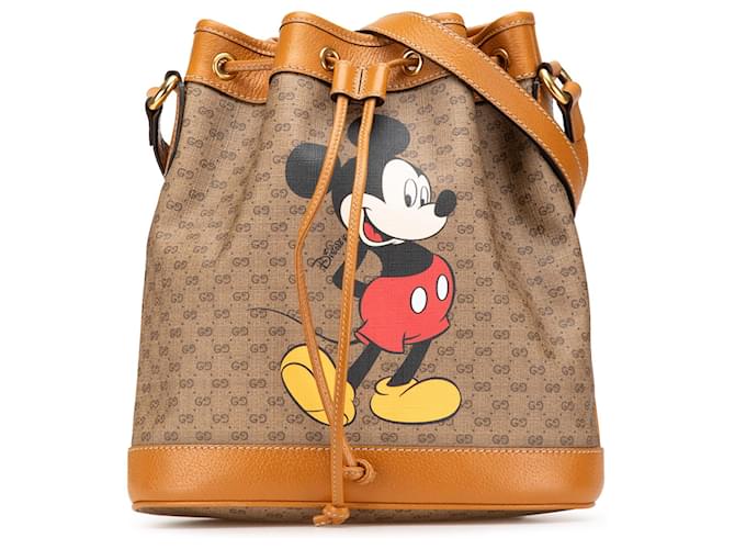 Gucci Brown Micro GG Supreme Mickey Mouse Bucket Bag Leather Cloth Pony ...