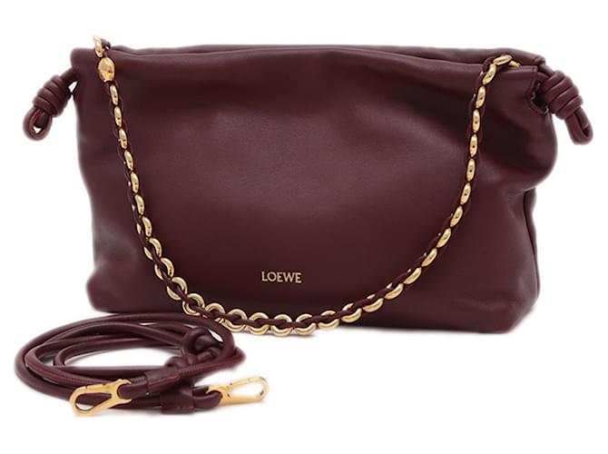 Loewe Flamenco Purse Medium Chain Shoulder Bag Dark red Leather ref ...