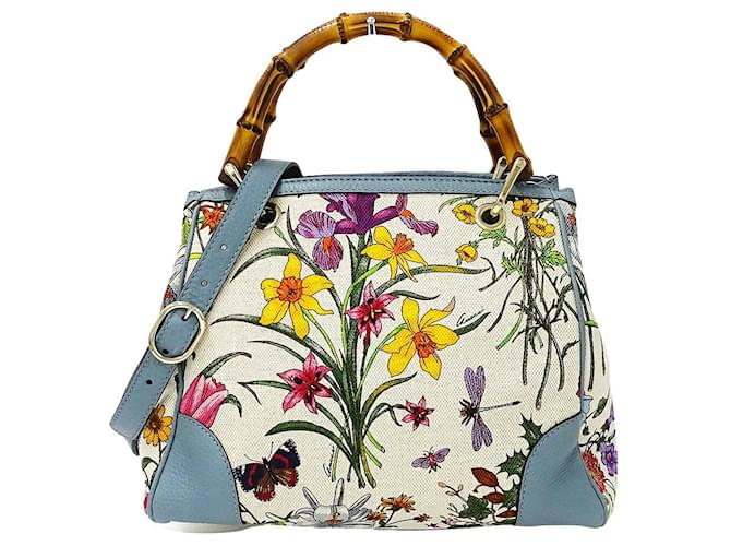 Gucci Canvas Leather 2way Bamboo Bag White Cloth ref.JC2210048 (Sold ...