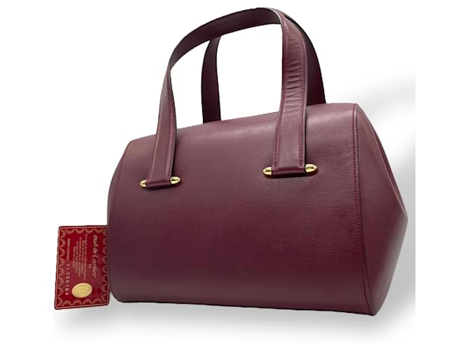 Cartier Must Line Mini Boston Handbag Red Dark red Leather ref.2213771 ...