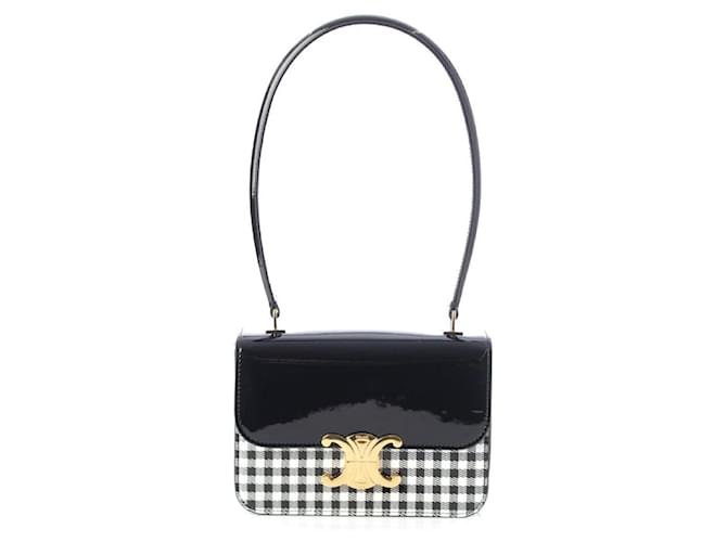 Céline Celine Triomphe Check Top Handle Handbag White Enamel ref ...