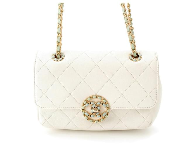 Chanel Calfskin Circle Coco Single Flap Shoulder Bag White Leather Pony ...