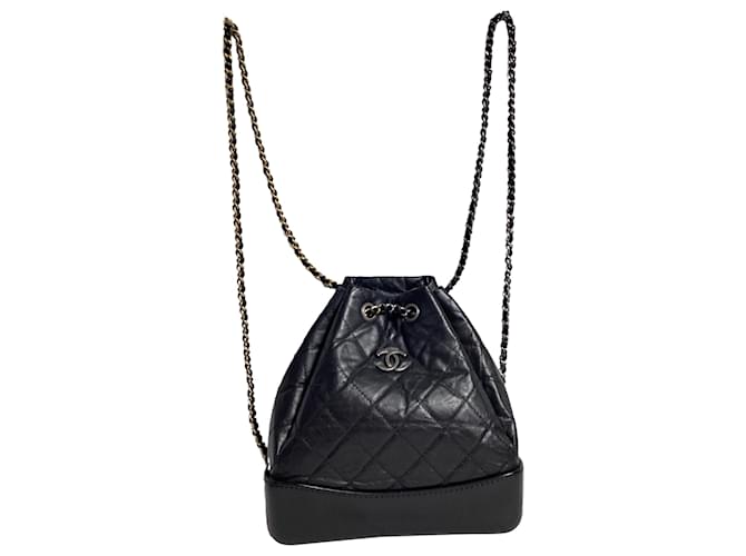 Chanel Small Gabrielle Backpack in Black Aged Calfskin Leather Pony ...