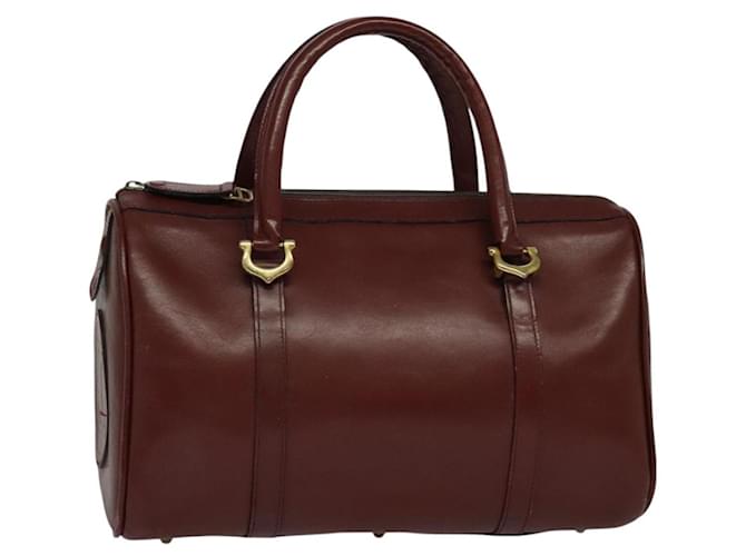 CARTIER Boston Bag Leather Vintage Red Gold Auth ar13643 Golden ref ...