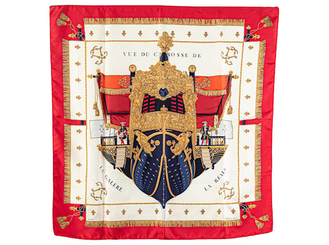 Hermès Red View of the Carriage of the Galley La Reale Silk Scarf Cloth ...
