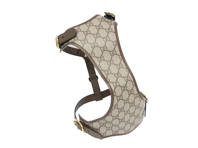 Gucci GG Supreme Dog Harness Beige Dark brown Leather Plastic ref ...