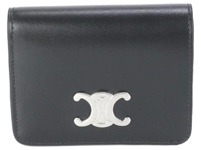 Céline Celine Triomphe Compact Wallet Black Leather ref.2251433 - Joli ...